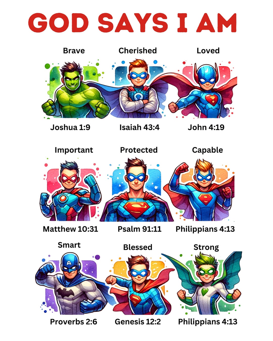 Superhero God Says I Am PNG Boy Affirmation Sublimation Design Poster ...