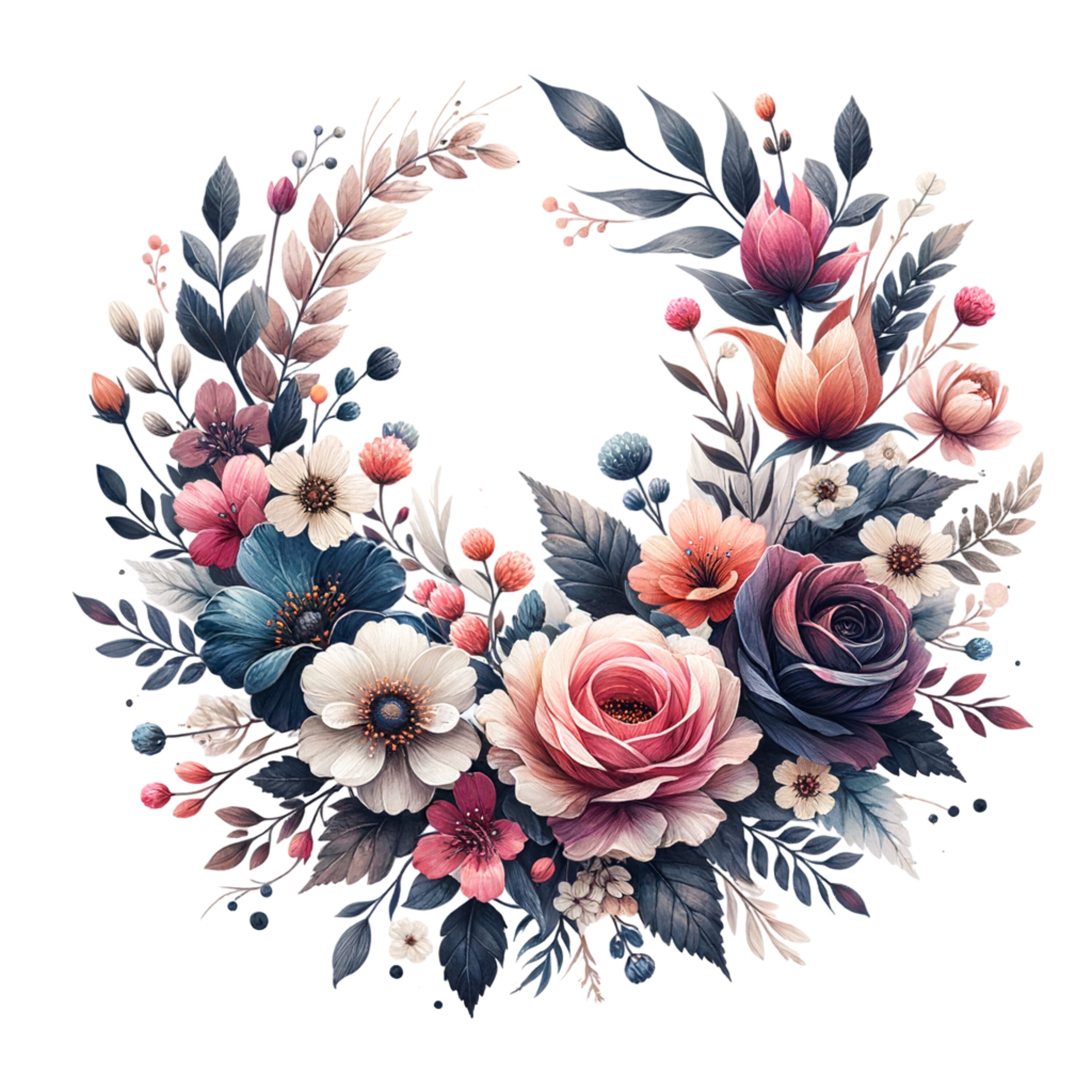 Set of 5 Spring Floral Wreath Clipart Pngs, Wedding Invitation, Decor ...