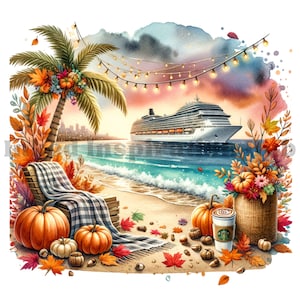 Fall Cruise Ship Holiday Vacation PNG Watercolor Cruise Clipart ...