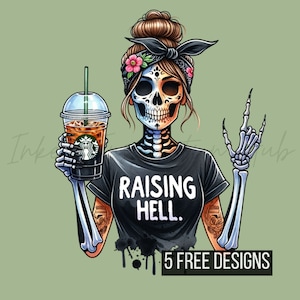 Retro Iced Coffee Skeleton Mom PNG Raising Hell Tshirt Sublimation ...