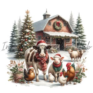 Farm Animal Christmas PNG, Farmhouse Winter Scene (digital Download) - Etsy