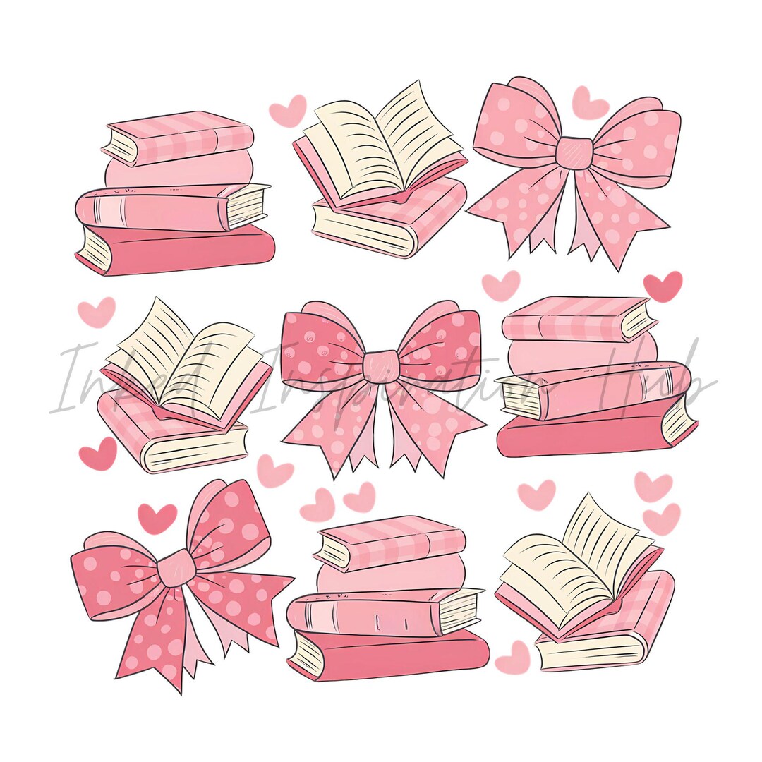 Books and Bows Coquette PNG Cute Pink Heart Valentines Day PNG ...