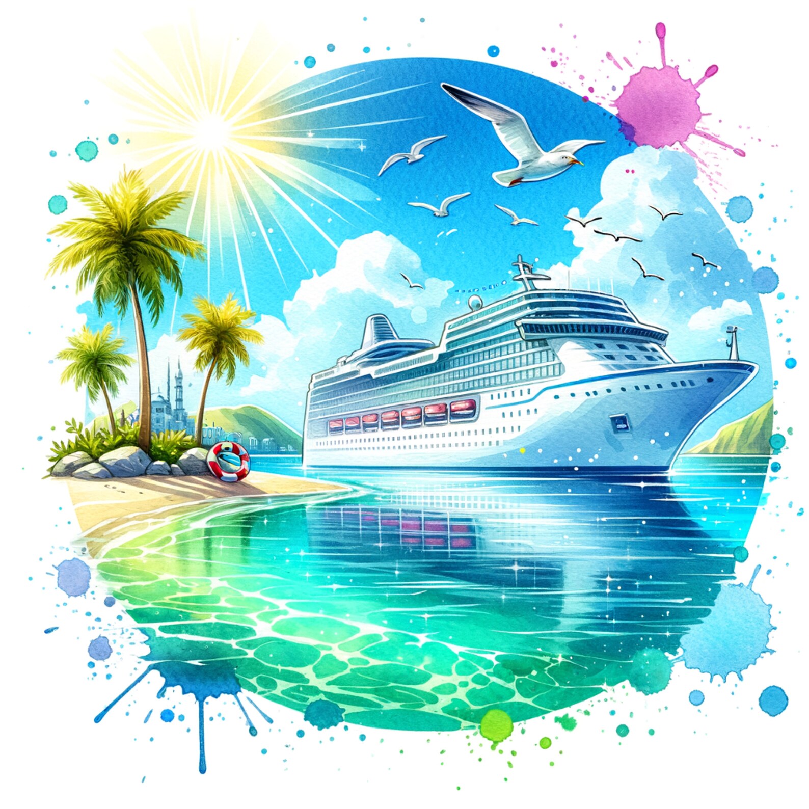 Vacation Invitation PNG SVG Watercolor Cruise Clipart Sublimation ...