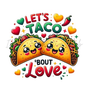 Let's Taco Bout Love PNG Valentines Day Retro Watercolor Sublimation ...