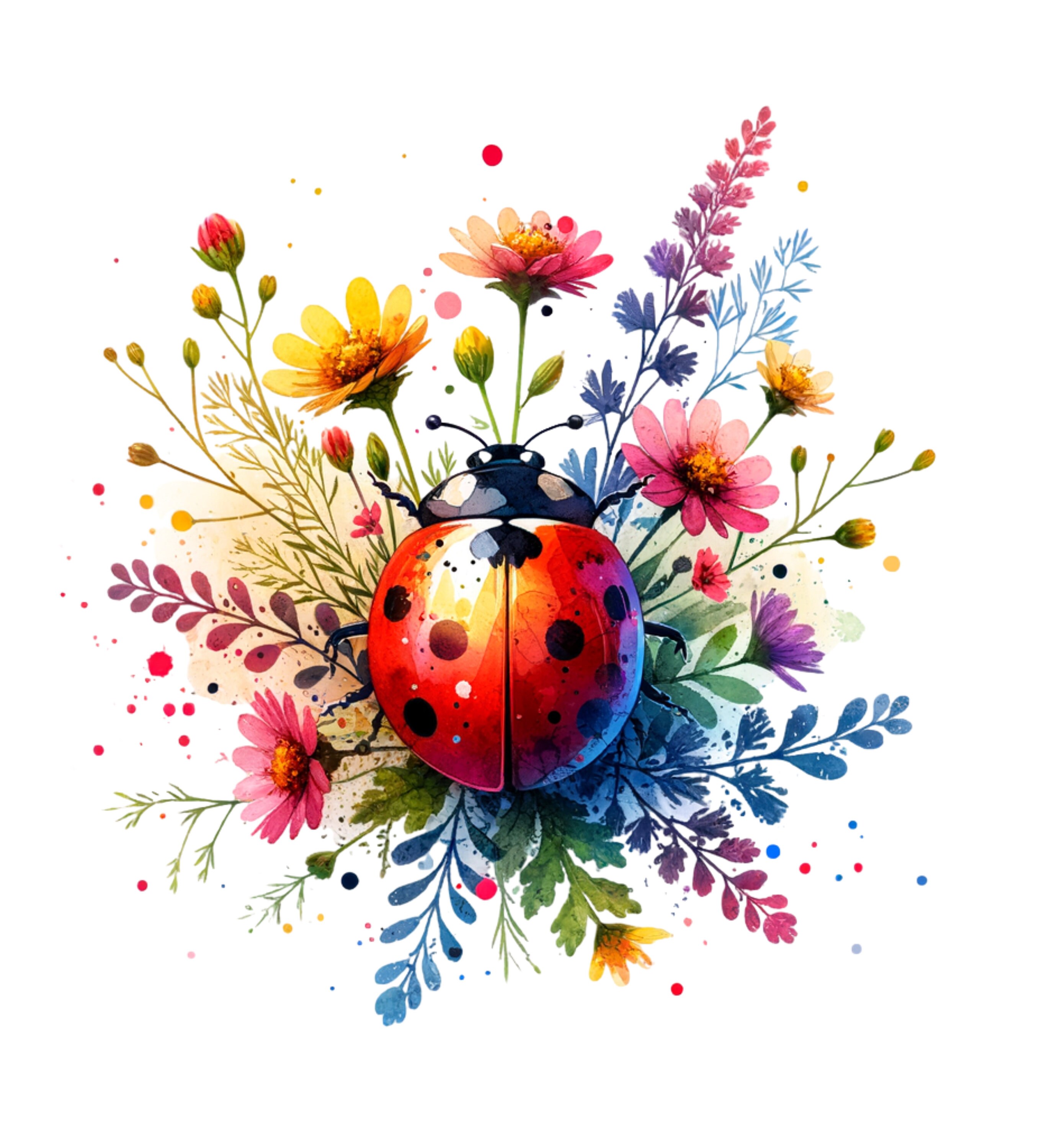 10 Ladybug Stained Glass PNG Files, Spring Watercolor Wildflower ...