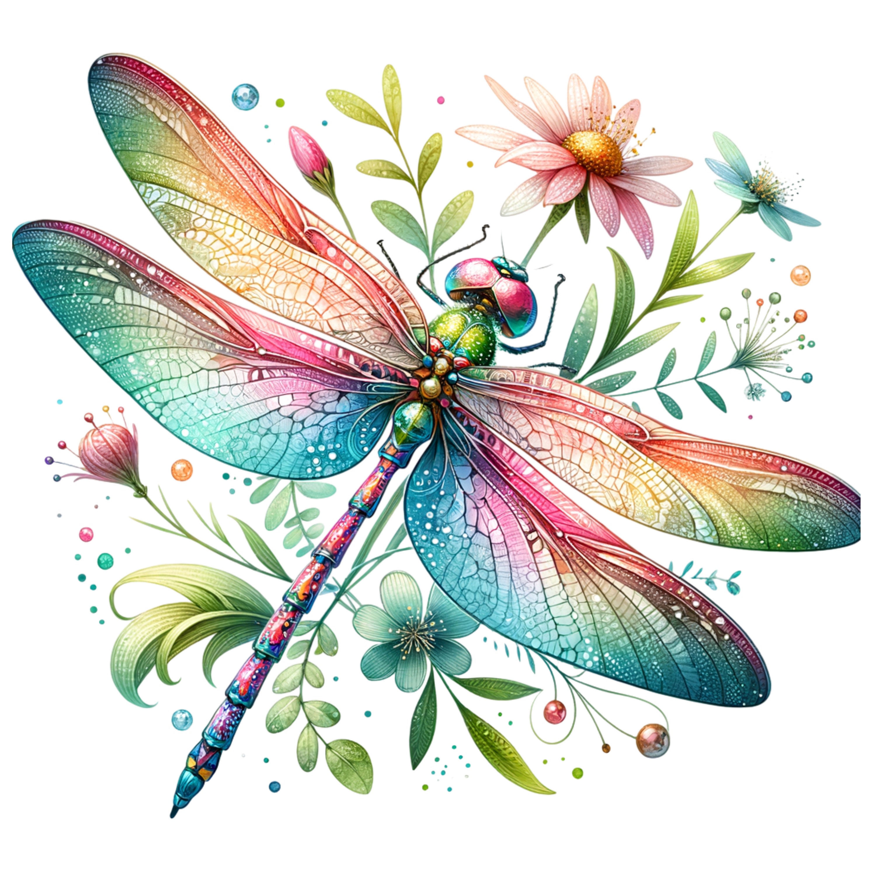 Insect Floral Dragonfly PNG SVG Digital Art Set 5 Printable Wall Art ...