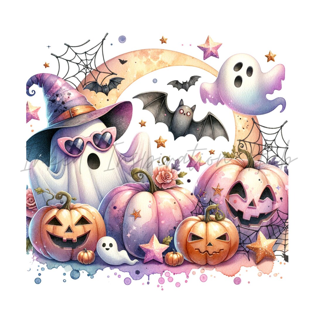 Pastel Halloween Ghost Scene PNG Clipart, Cute Stickers & Mugs (digital ...