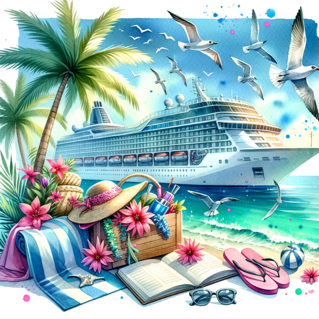Tropical Cruise Ship Girls Vacation Shirt PNG Watercolor Cruise Clipart ...