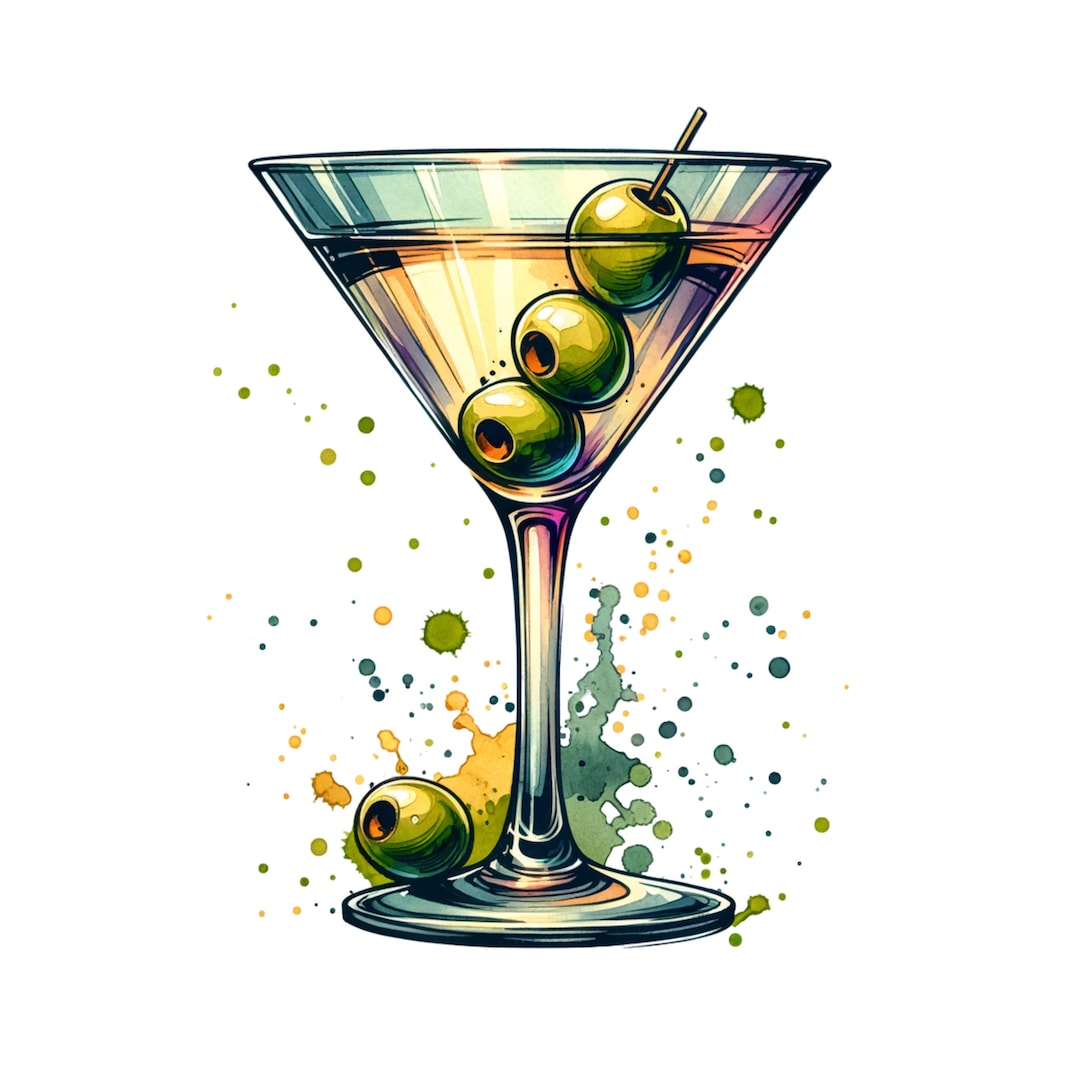 Dirty Martini Glass Olive PNG 2PC Bundle Clipart Watercolor Digital Art ...