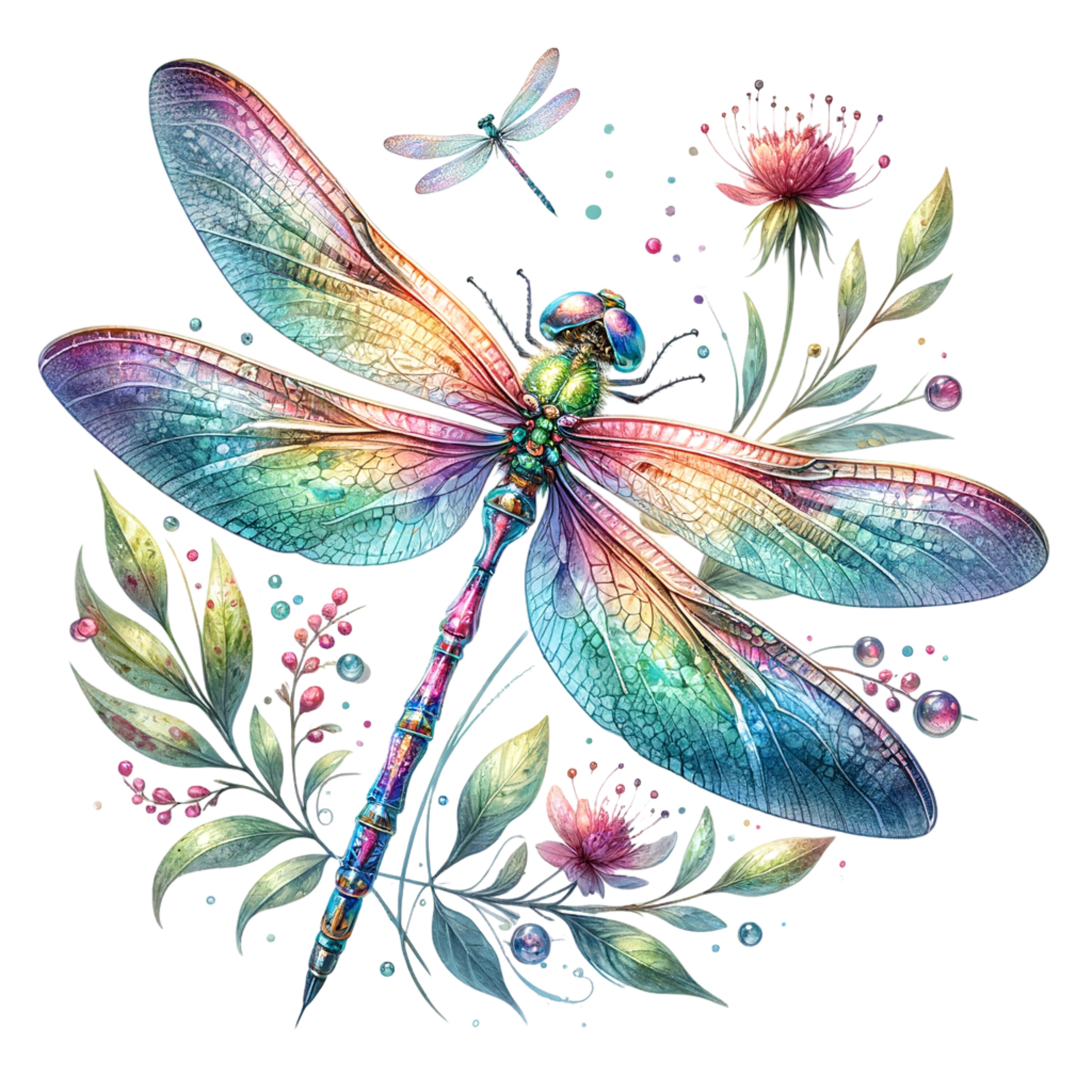 Insect Floral Dragonfly PNG SVG Digital Art Set 5 Printable Wall Art ...