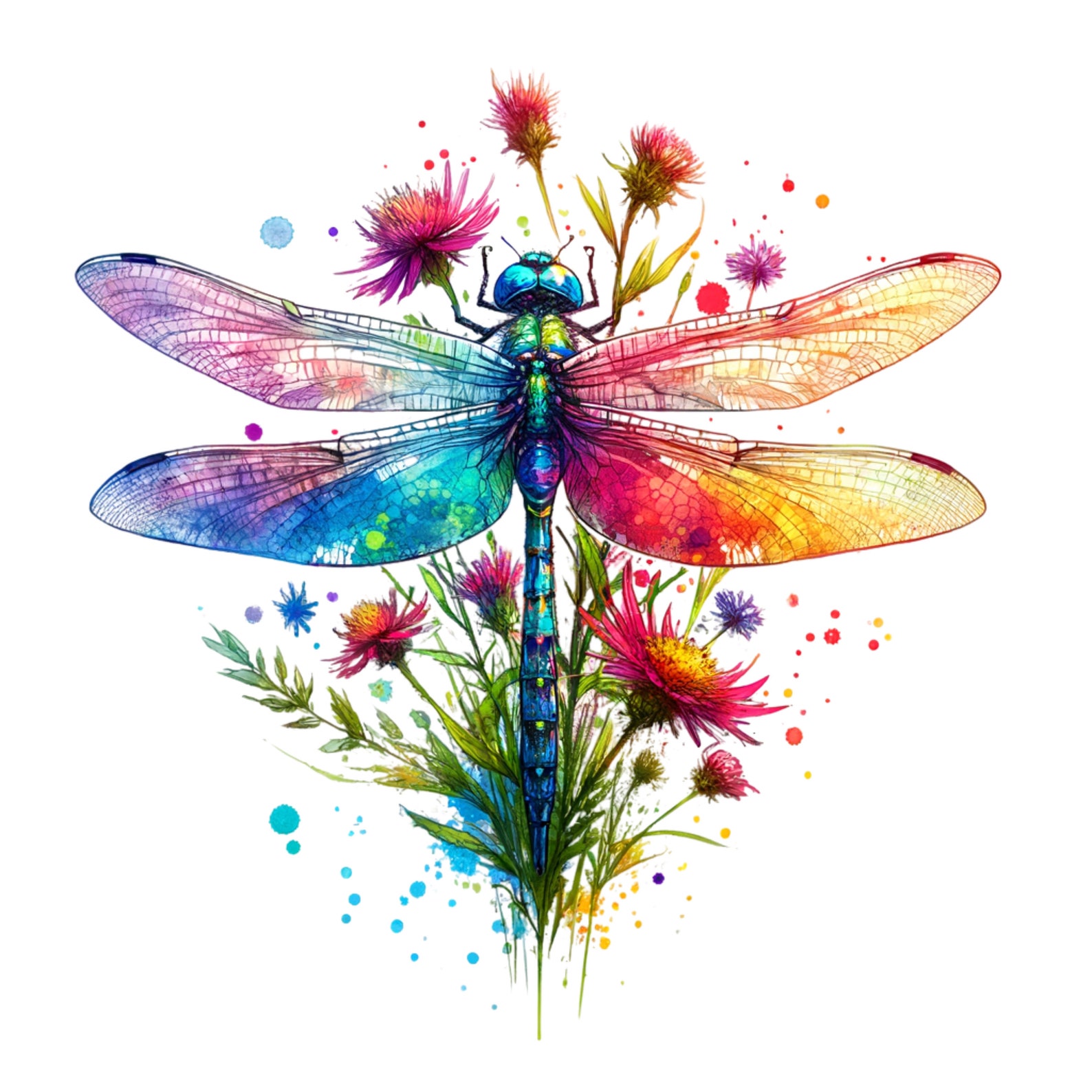 Dragonfly Insect SVG Floral Clipart Set of 5 Bug PNG Sublimation Design ...