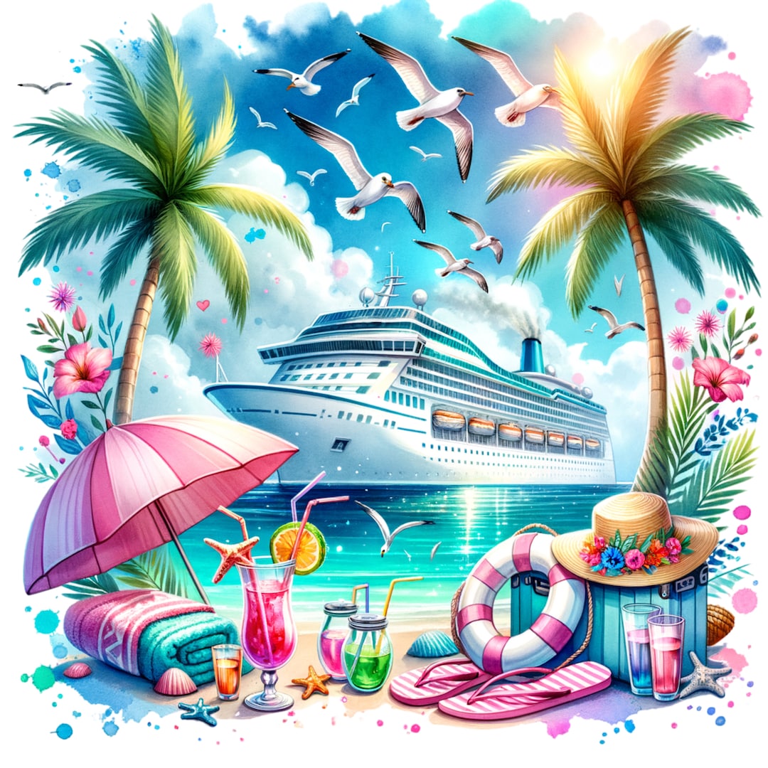 Cruise Ship Girls Vacation PNG SVG Watercolor Cruise Clipart ...