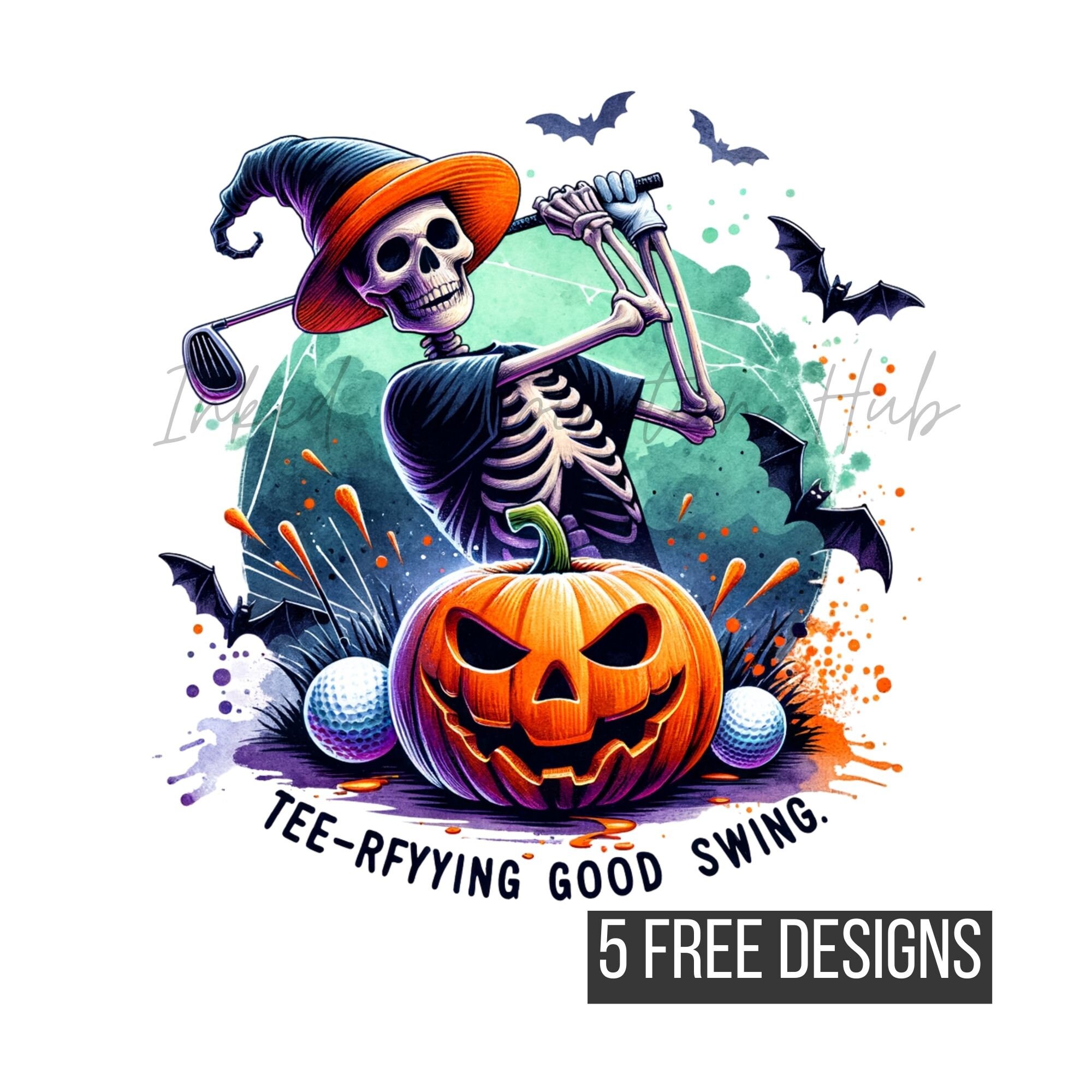 Halloween Golf Skeleton PNG Spooky Fall Golfing Dad Shirt Design ...