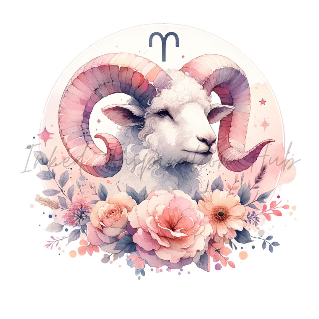 Aries Ram PNG Pastel Zodiac Sign Clipart Sublimation Design Digital ...