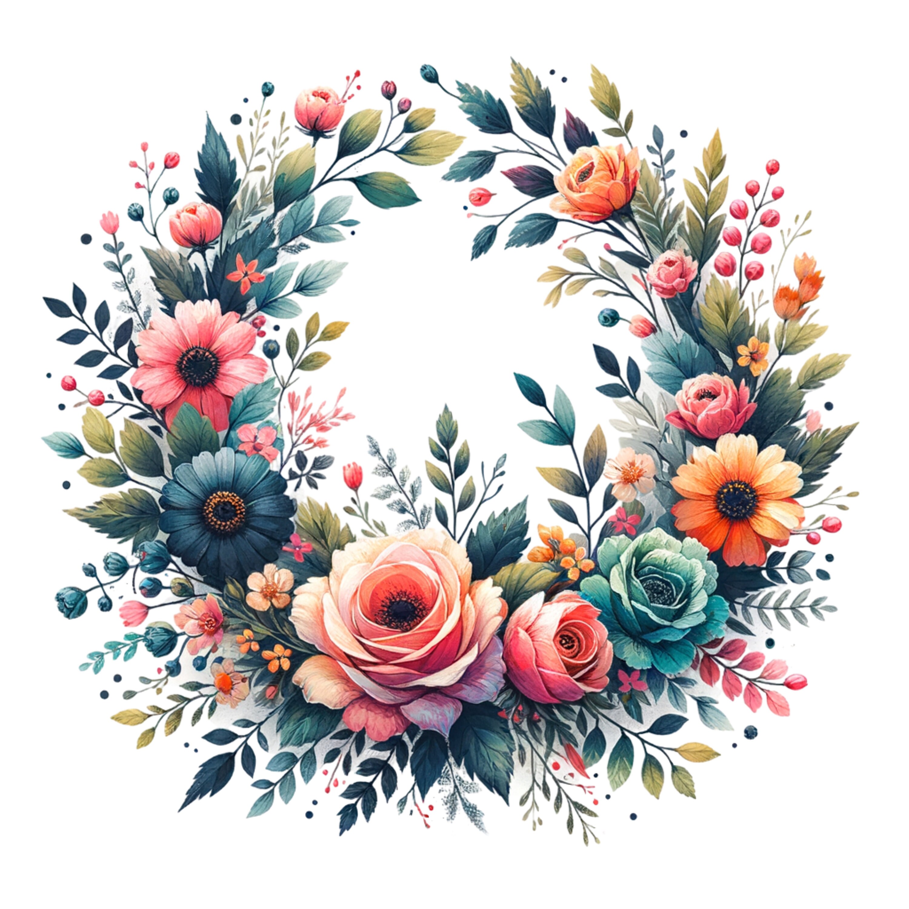 Spring Floral Wreath Clipart, Bright Colorful Floral PNG, SVG, JPG File ...