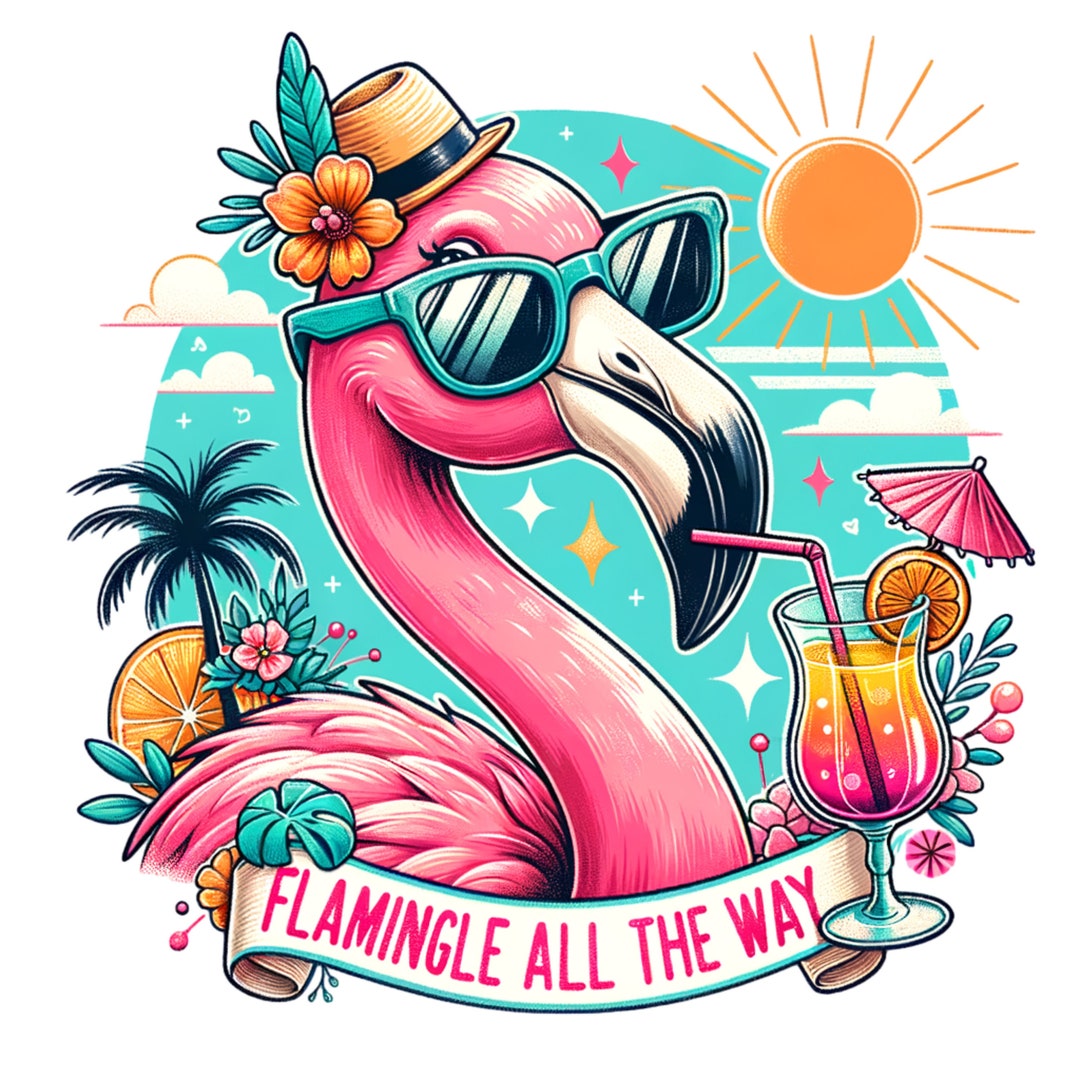 Funny Flamingo Cocktail 5PC Clipart PNG Bundle Retro Summer Tshirt Sublimation Design Instant ...