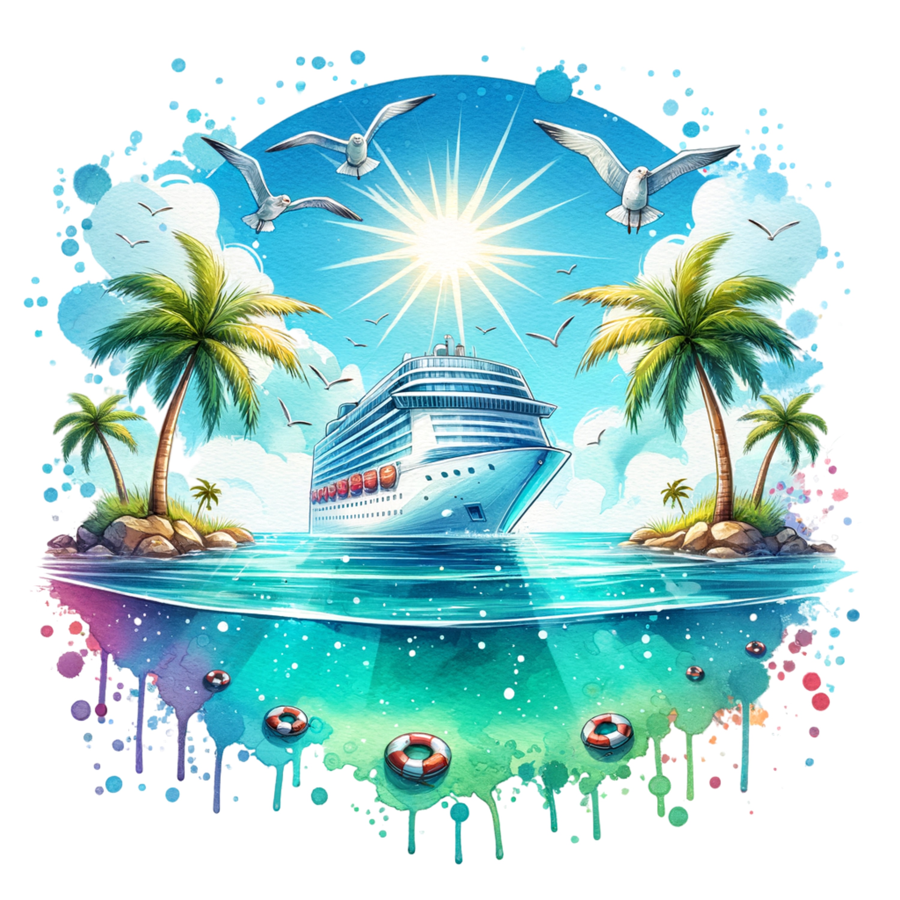 Cruise Ship PNG Watercolor Cruise Clipart Sublimation Design Instant ...