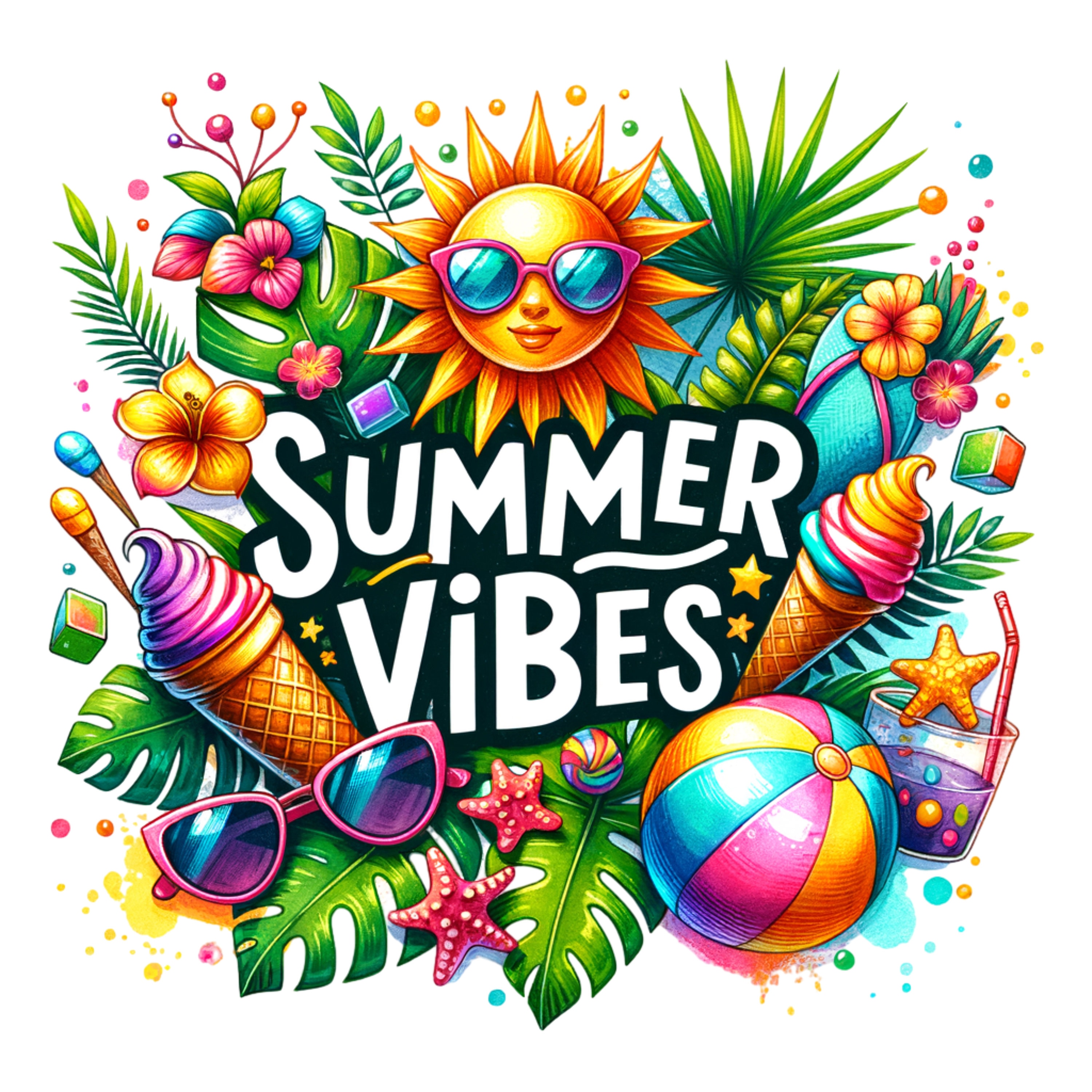 Summer Vibes PNG SVG Tropical Summer Clipart Instant Download Shirt ...