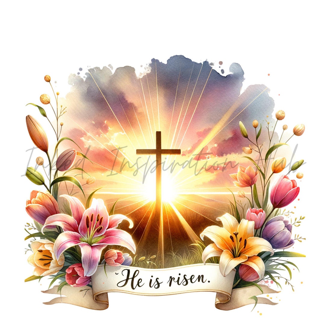 Scrapbooking Easter Sunrise PNG Pastel Christian Cross He is Risen ...
