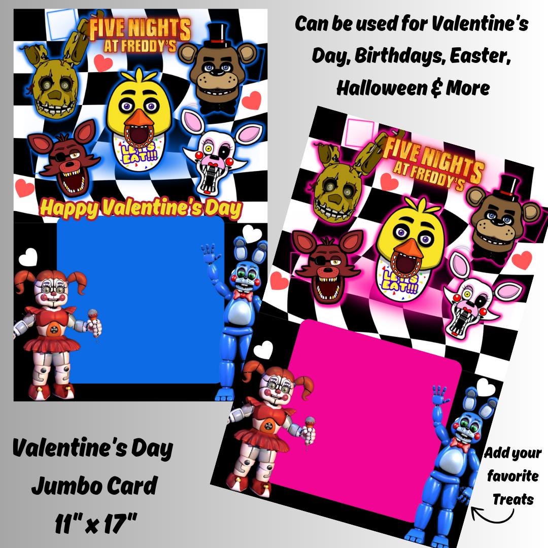FNAF Jumbo Treat Card Valentine's Day PNG Card Bundle Five Night at ...