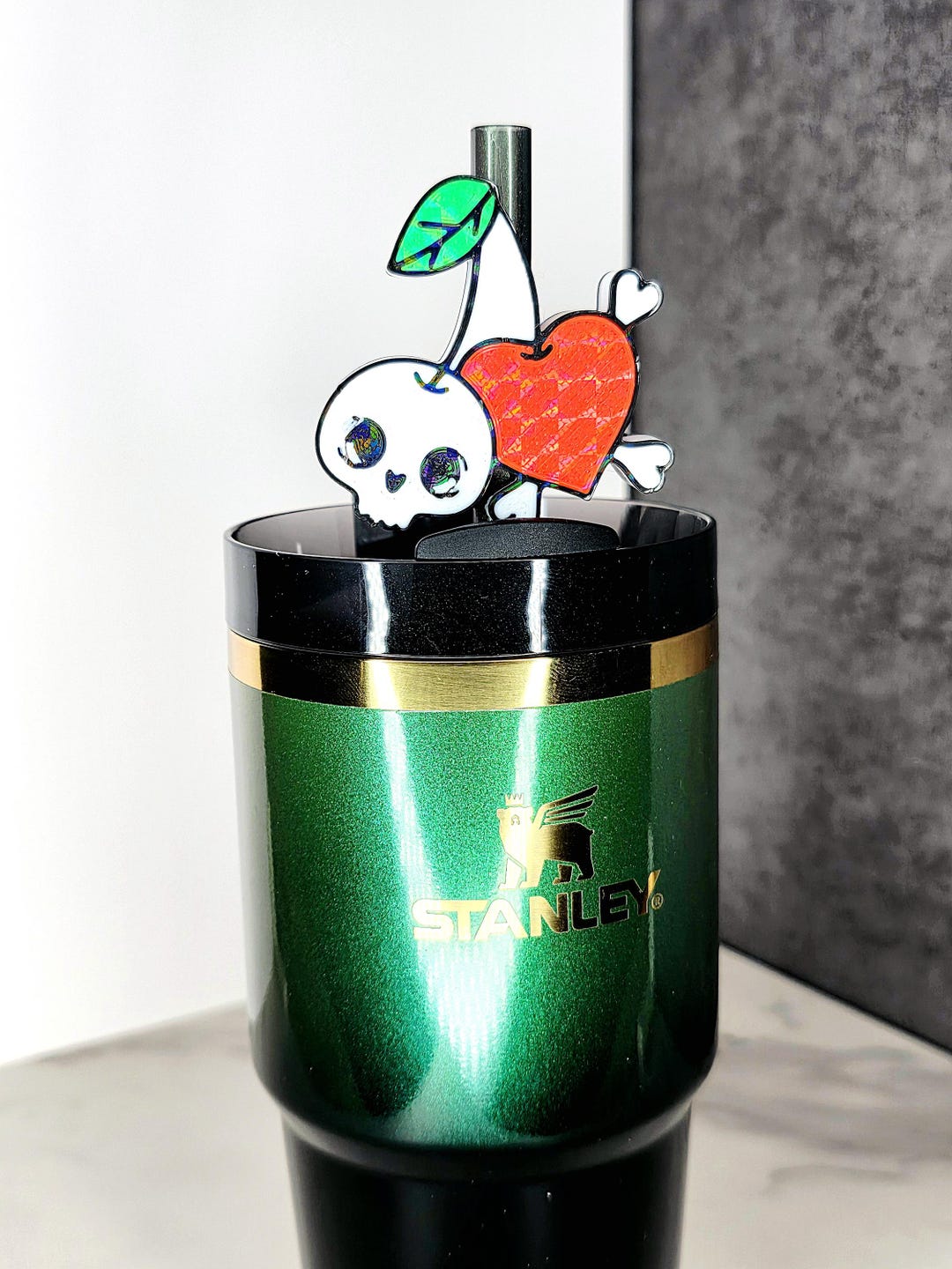 Heart & Skull Cherries Straw Topper Charm – Spooky Cute Tumbler ...