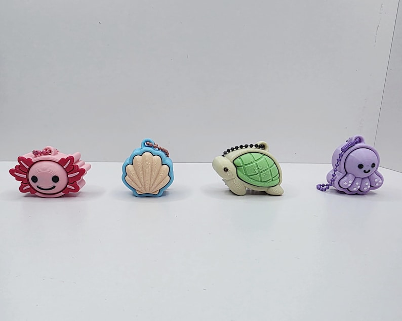 3D Printed Sea Creature Fidget Clicker Keychain – Seashell, Axolotl ...