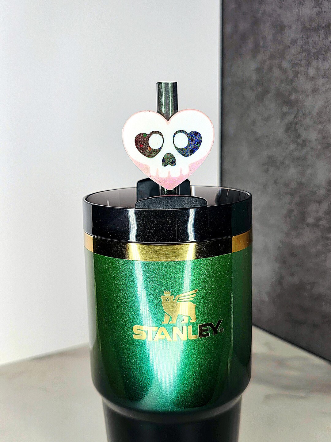 Cute Skull Heart Straw Topper – 3D Printed Tumbler Accessory for 7–10mm ...