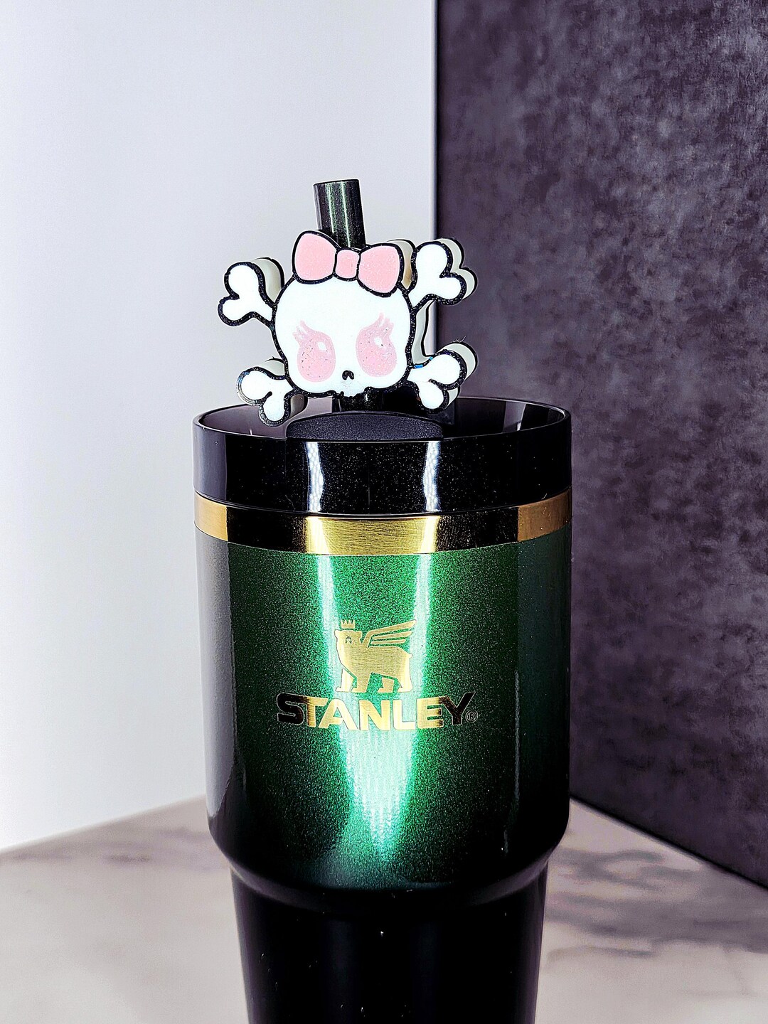 Cute Girly Skull With Bow Straw Topper Charm – Spooky Sweet Tumbler ...