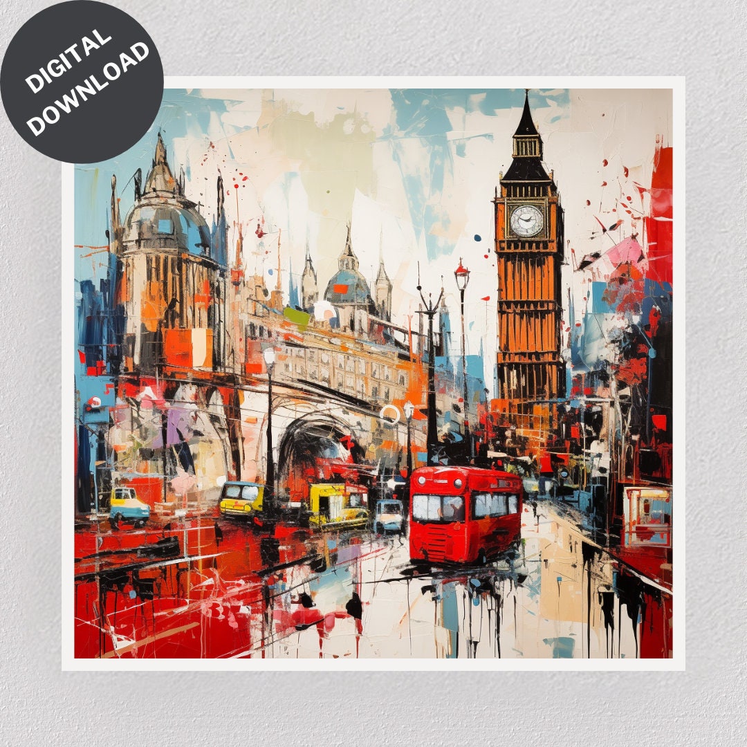 London Big Ben & Double Decker Digital Printable Poster Abstract ...
