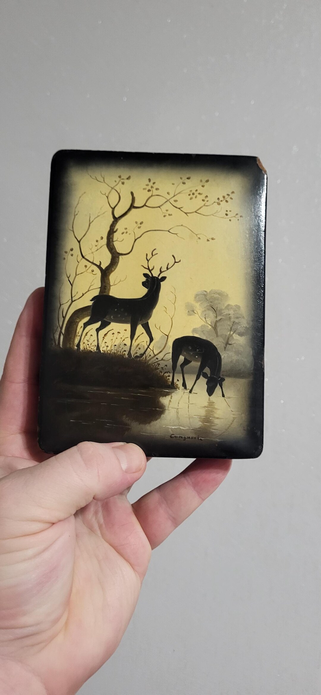 Vintage Lacquer Box, Hand Painted Buck Doe Deer USSR SOVIET - Etsy