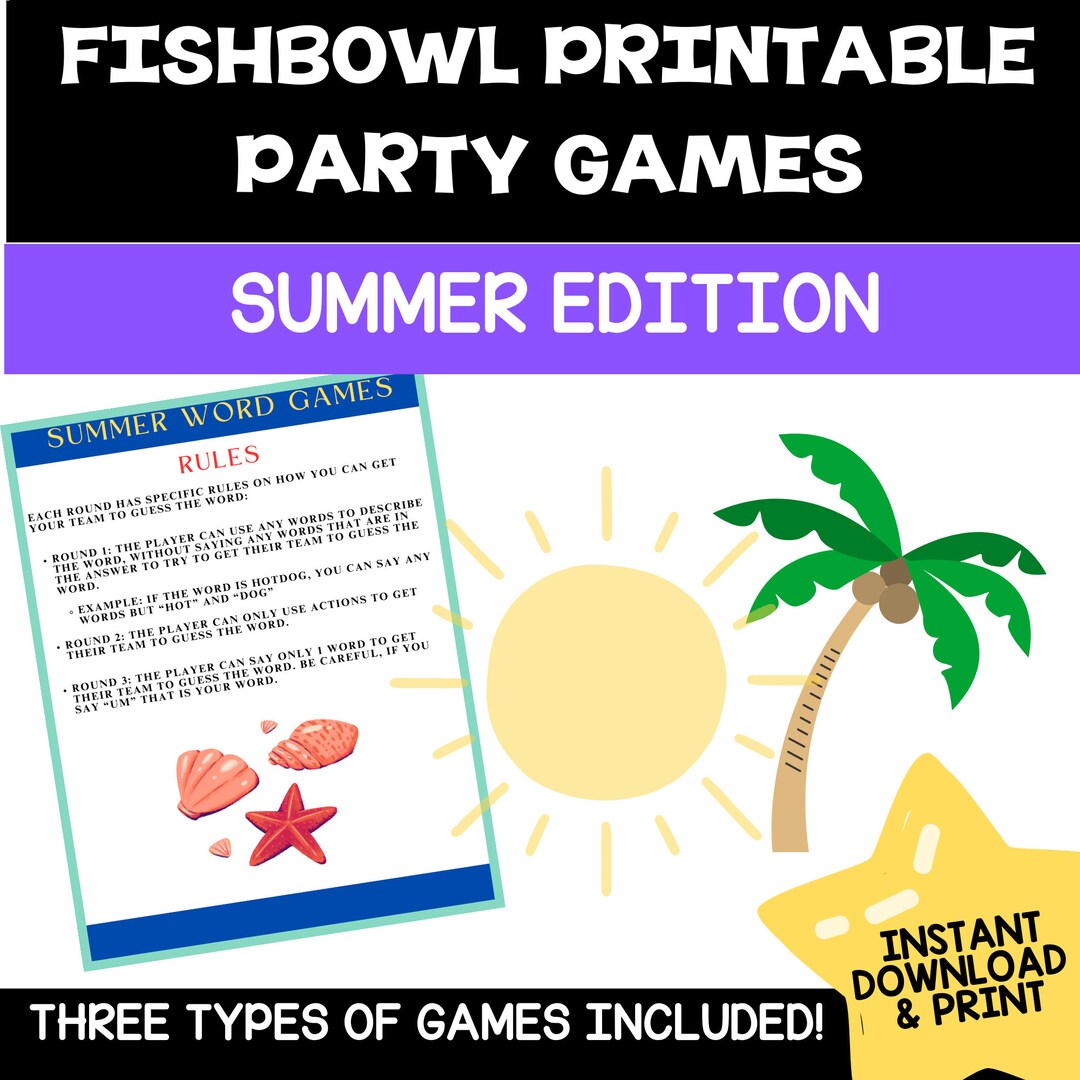 Summer Themed| Fishbowl Party Word Games | PDF 8.5x11 Sheet | Printable ...