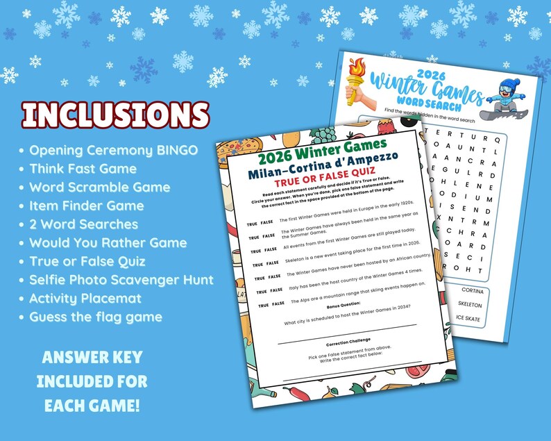 2026 Winter Games Printable Party Pack | Kids & Family Activity Bundle ...