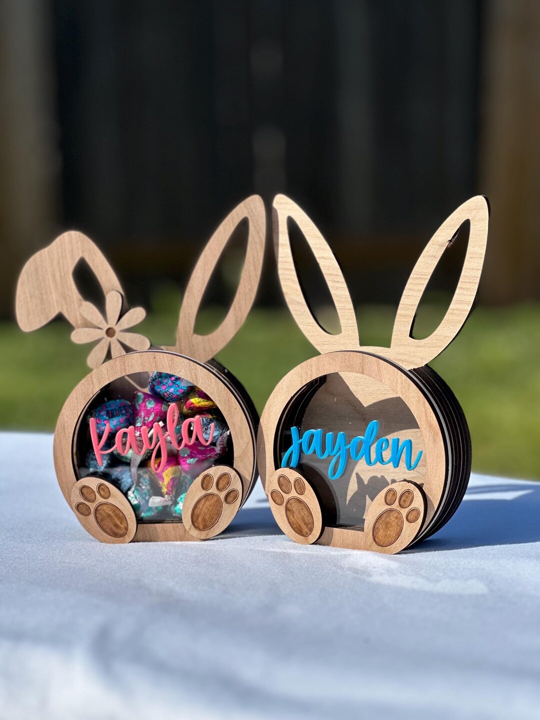 Personalized Easter Bunny Treat Holder – Custom Name Candy Box – Wooden ...