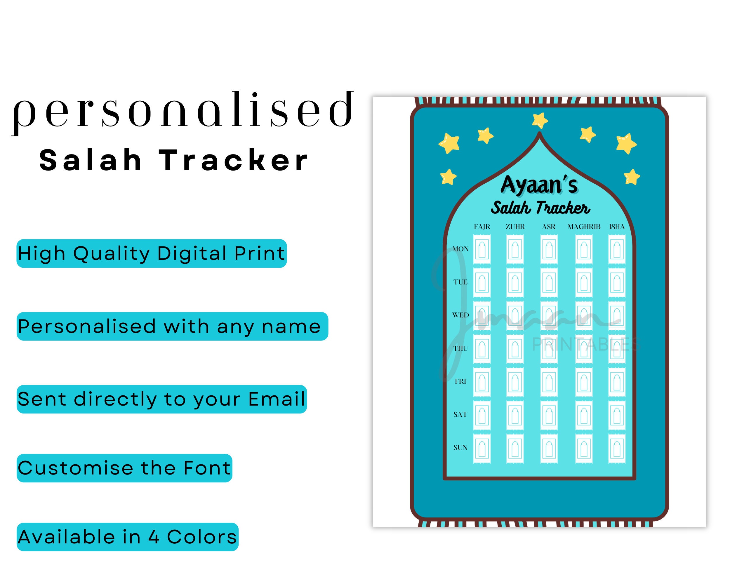 PERSONALISED Salah Tracker for KIDS, Printable A4 Tracker, Weekly ...