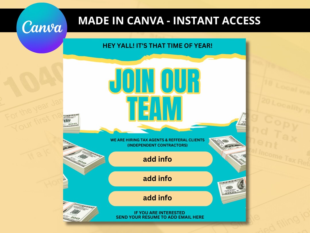 Join Our Team Flyer - Tax Preparer Company, We Are Hiring, Employee ...