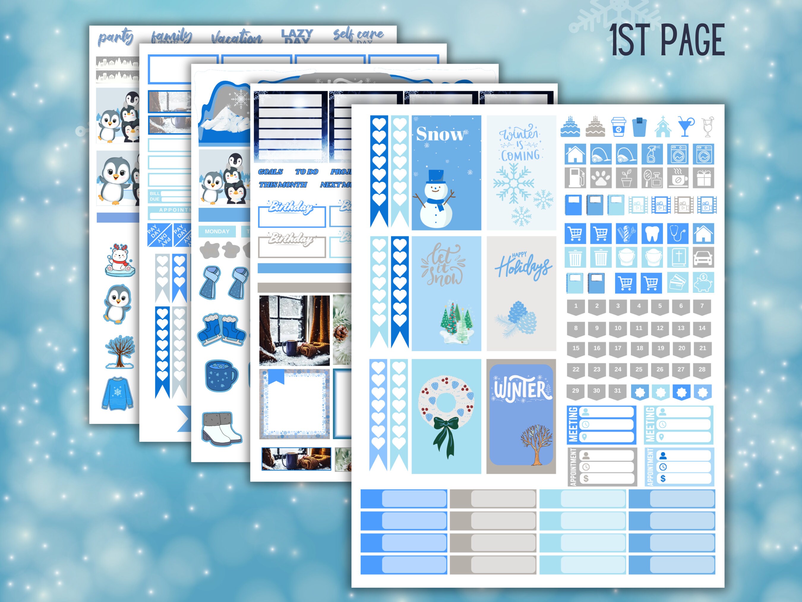 Winter Wonderland Printable Planner Sticker Kit, Bullet Journal, 5 ...