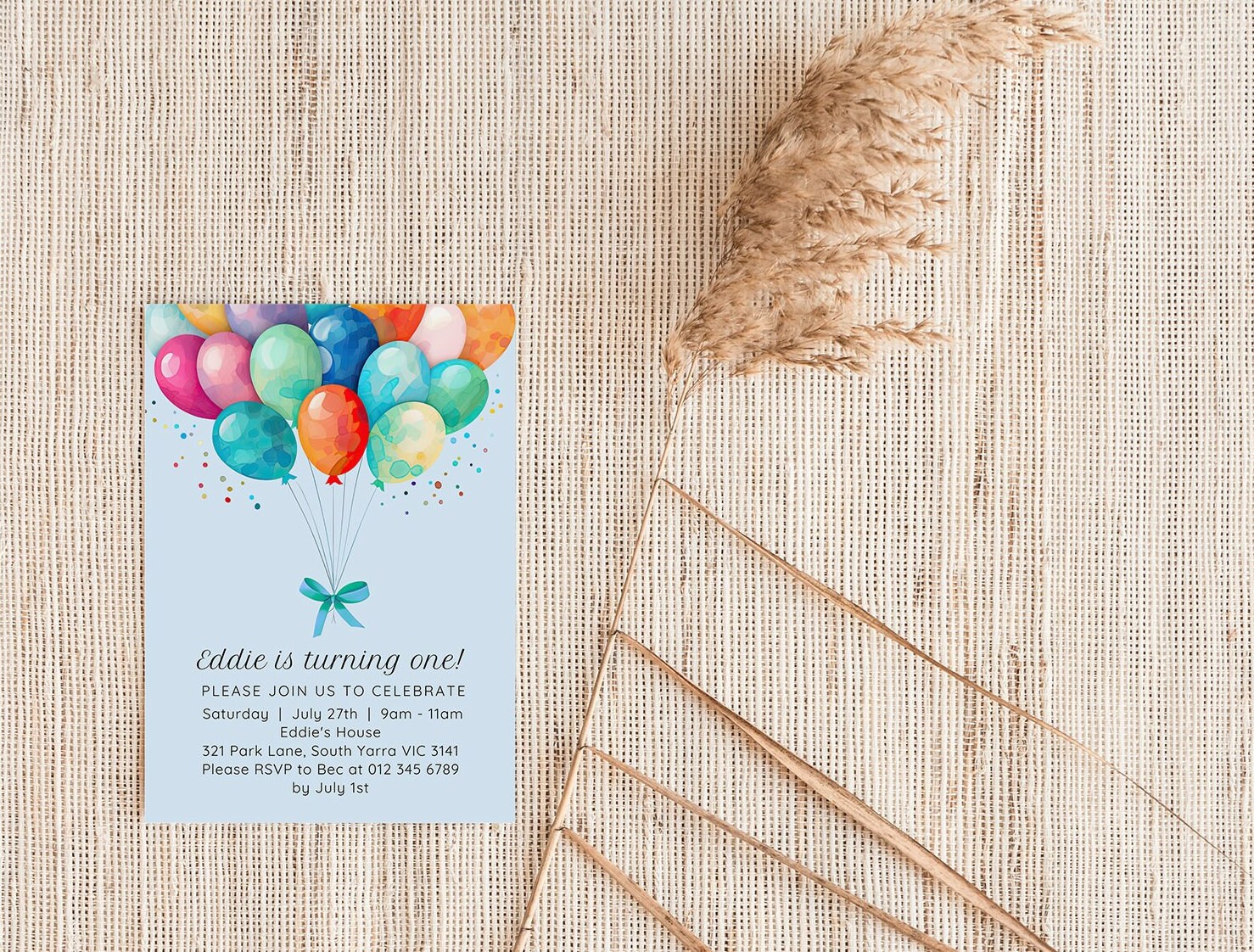 Birthday Balloons Invitation | Instant Digital Download | Balloon Bow ...