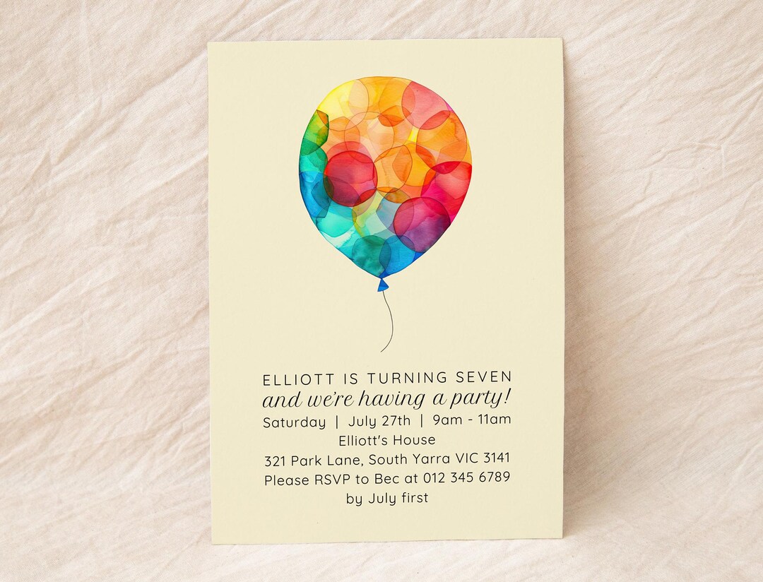 Single Balloons Invitation | Instant Digital Download | Editable Bday ...