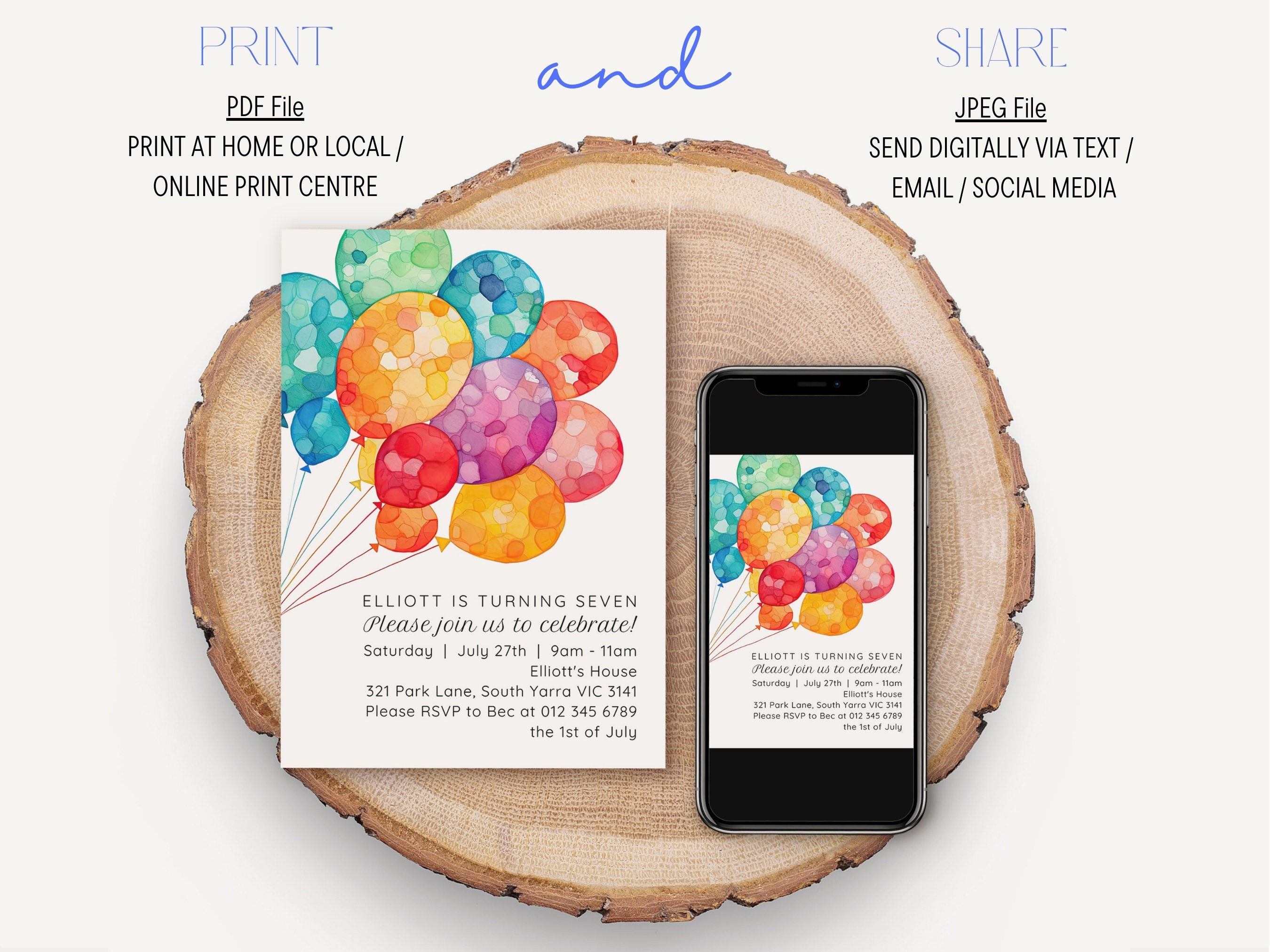 Balloons Invitation Instant Download Balloon Invite Digital Birthday ...