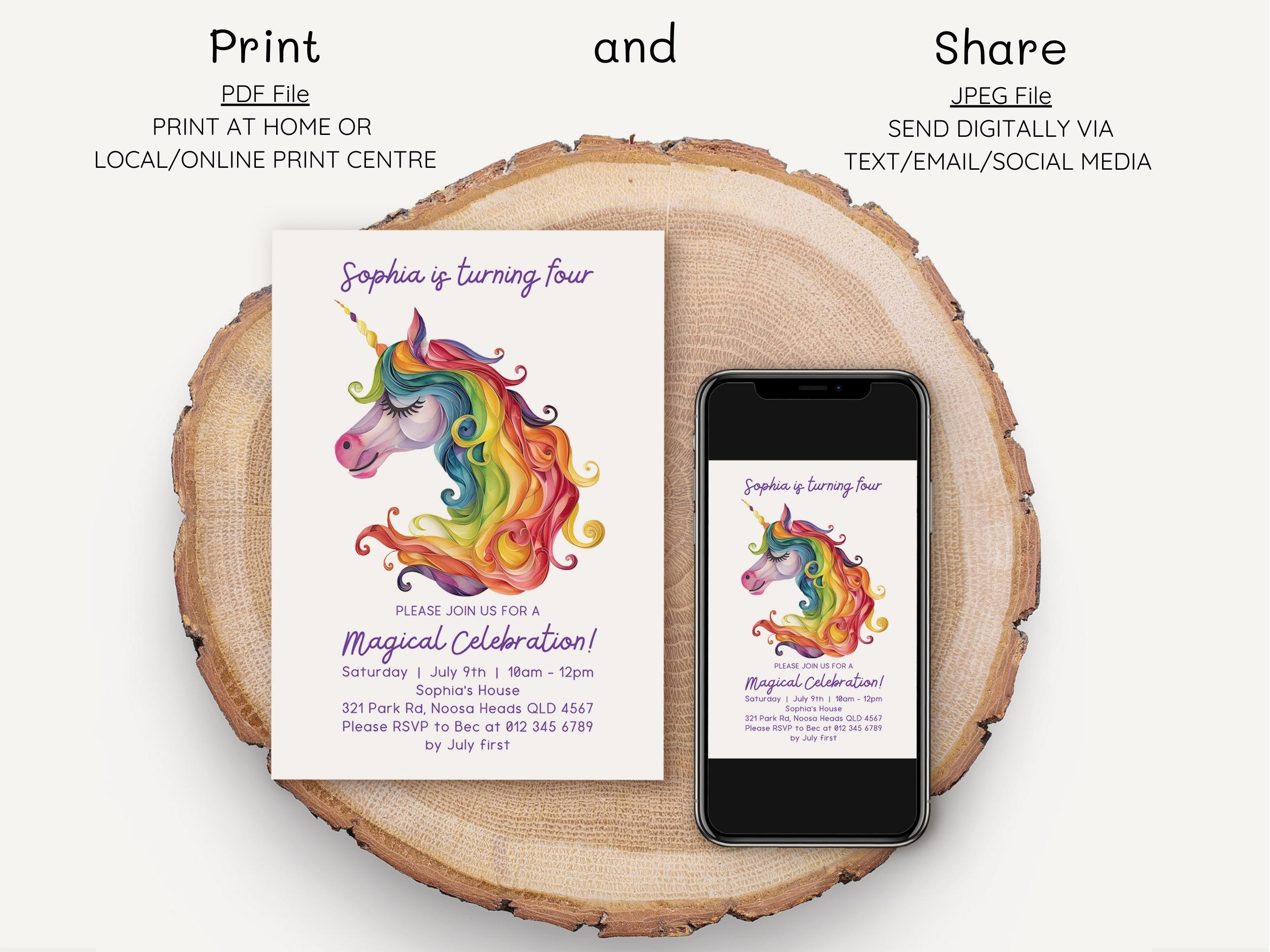 Editable Rainbow Unicorn Invitation | Kids Birthday | Instant Digital ...