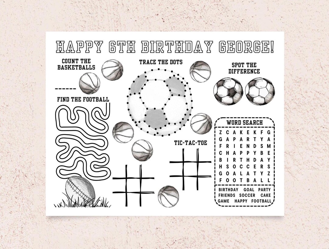 EDITABLE Ball Sports Activity Placemat | Kids Soccer Birthday | Instant ...