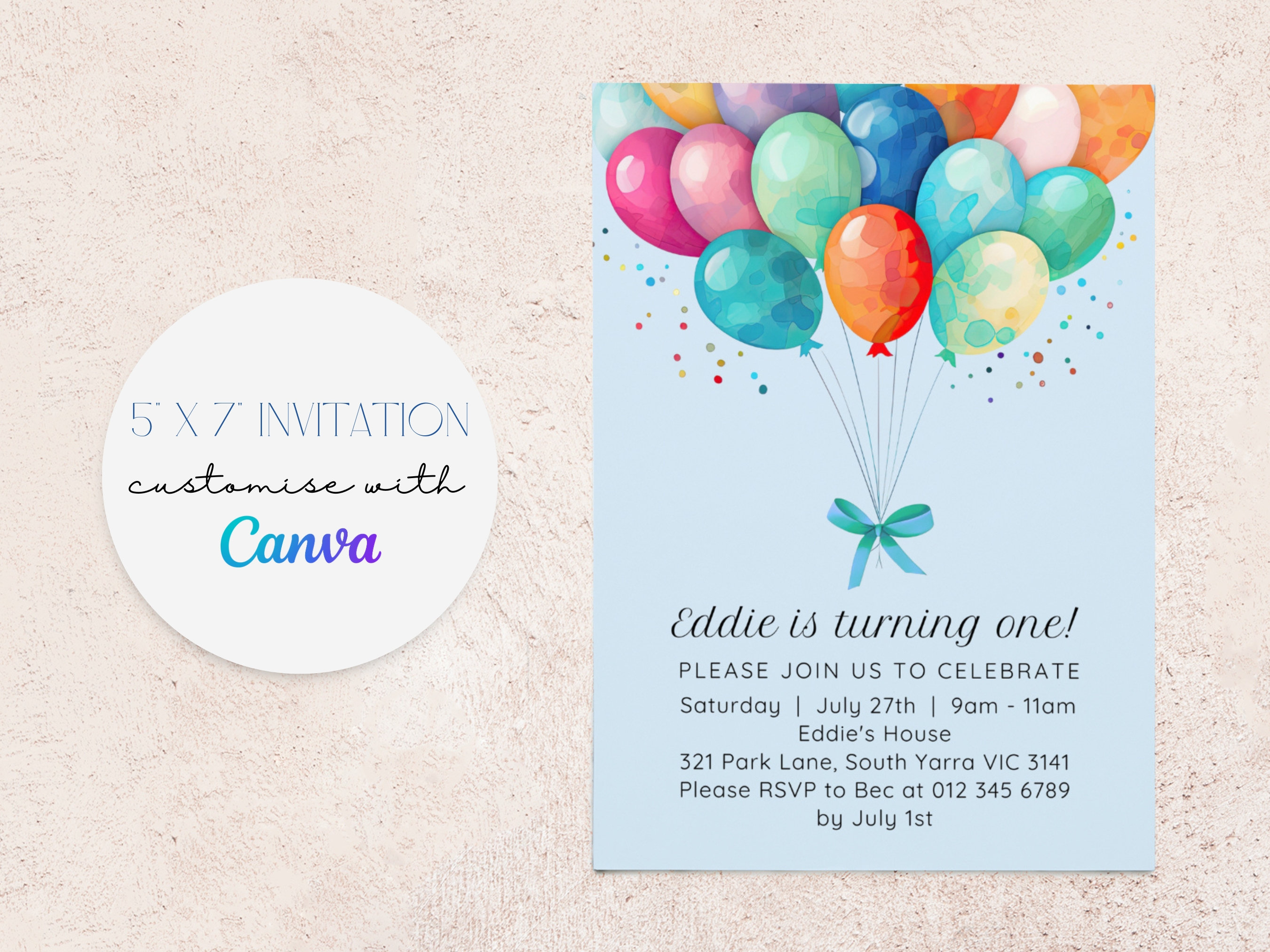 Birthday Balloons Invitation | Instant Digital Download | Balloon Bow ...