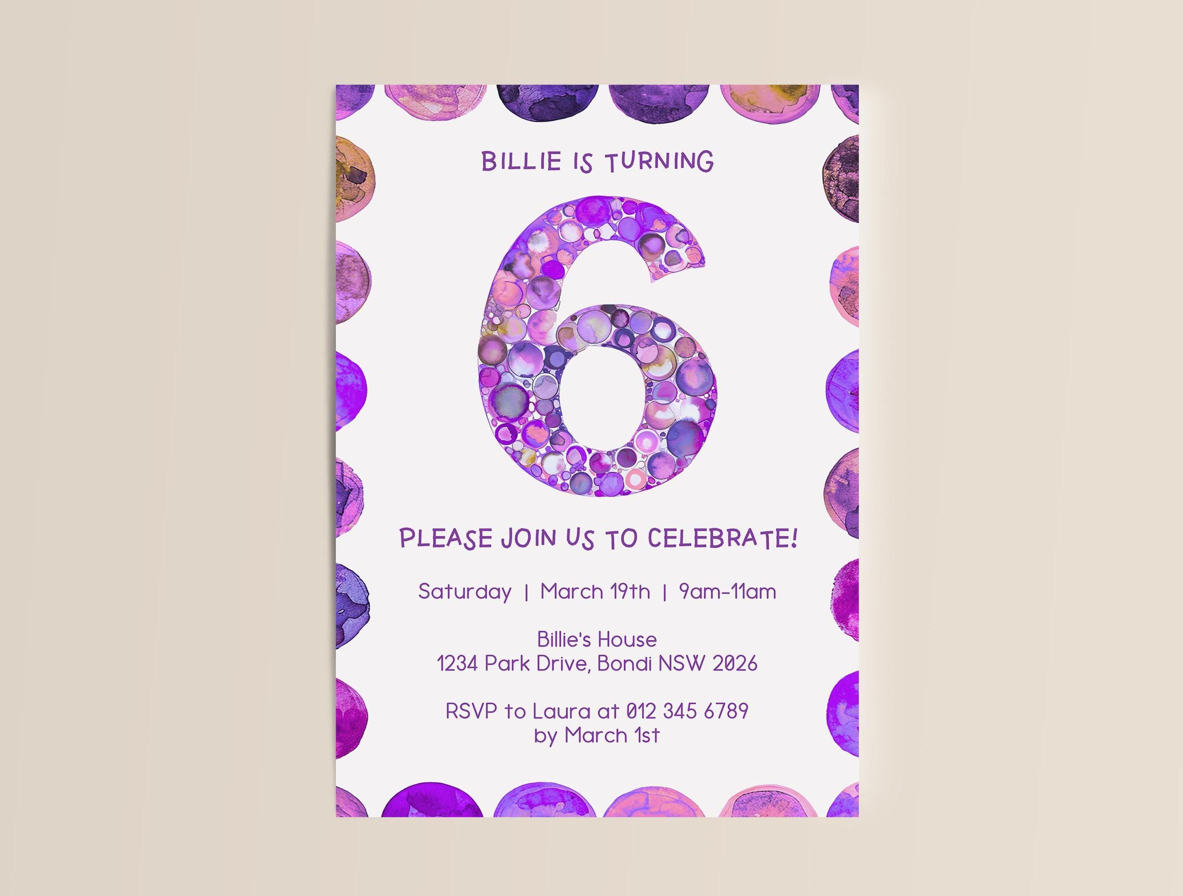 Editable 6th Birthday Invitation | Instant Digital Download | Pink ...