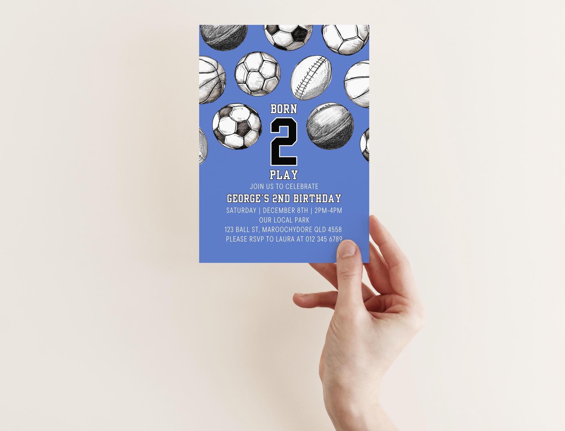 Born 2 Play Birthday Party Invitation | Ball Sports | Instant Digital ...