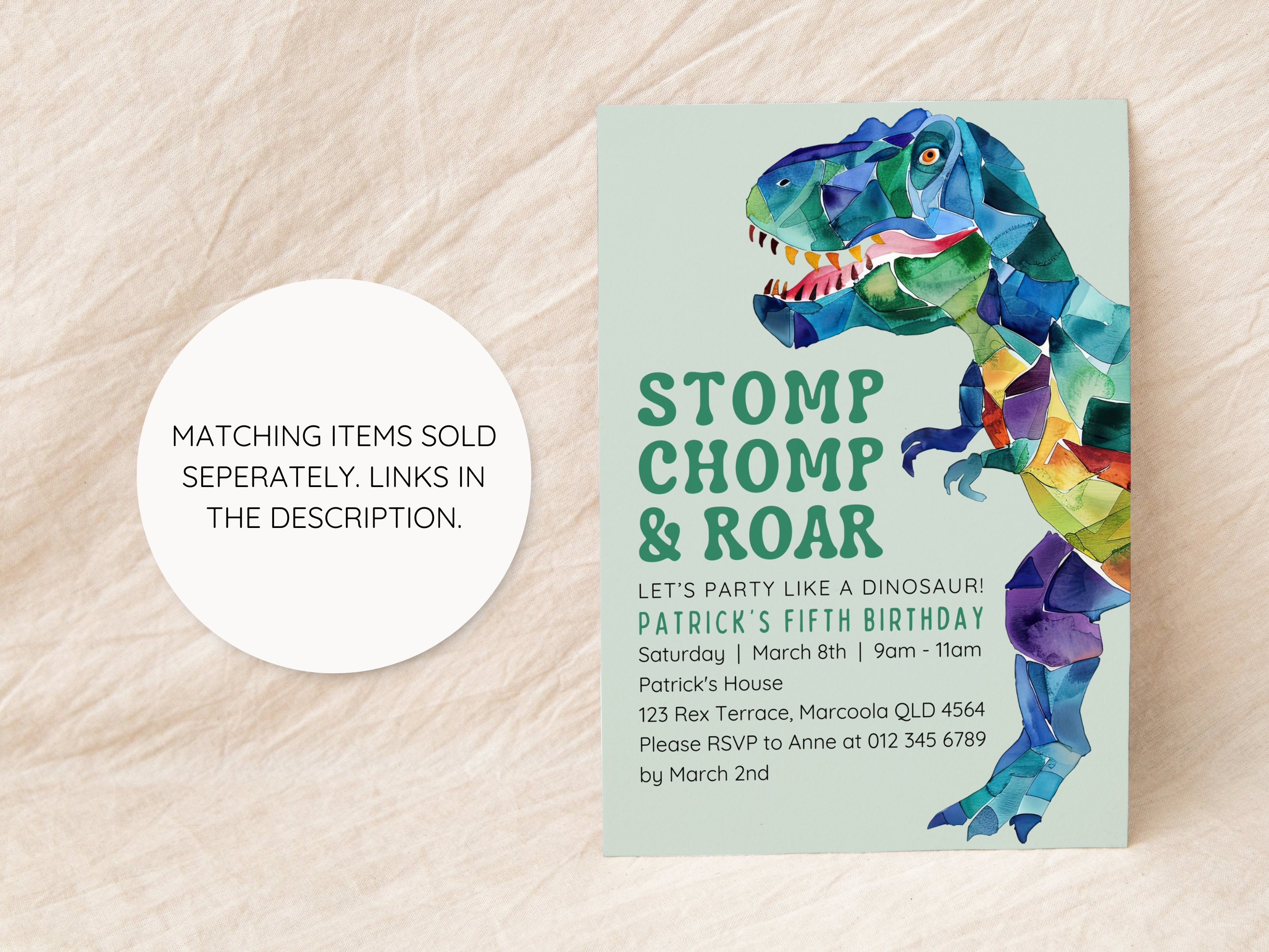 T-rex Banner Bunting Template Instant Digital Download Children's Bday ...