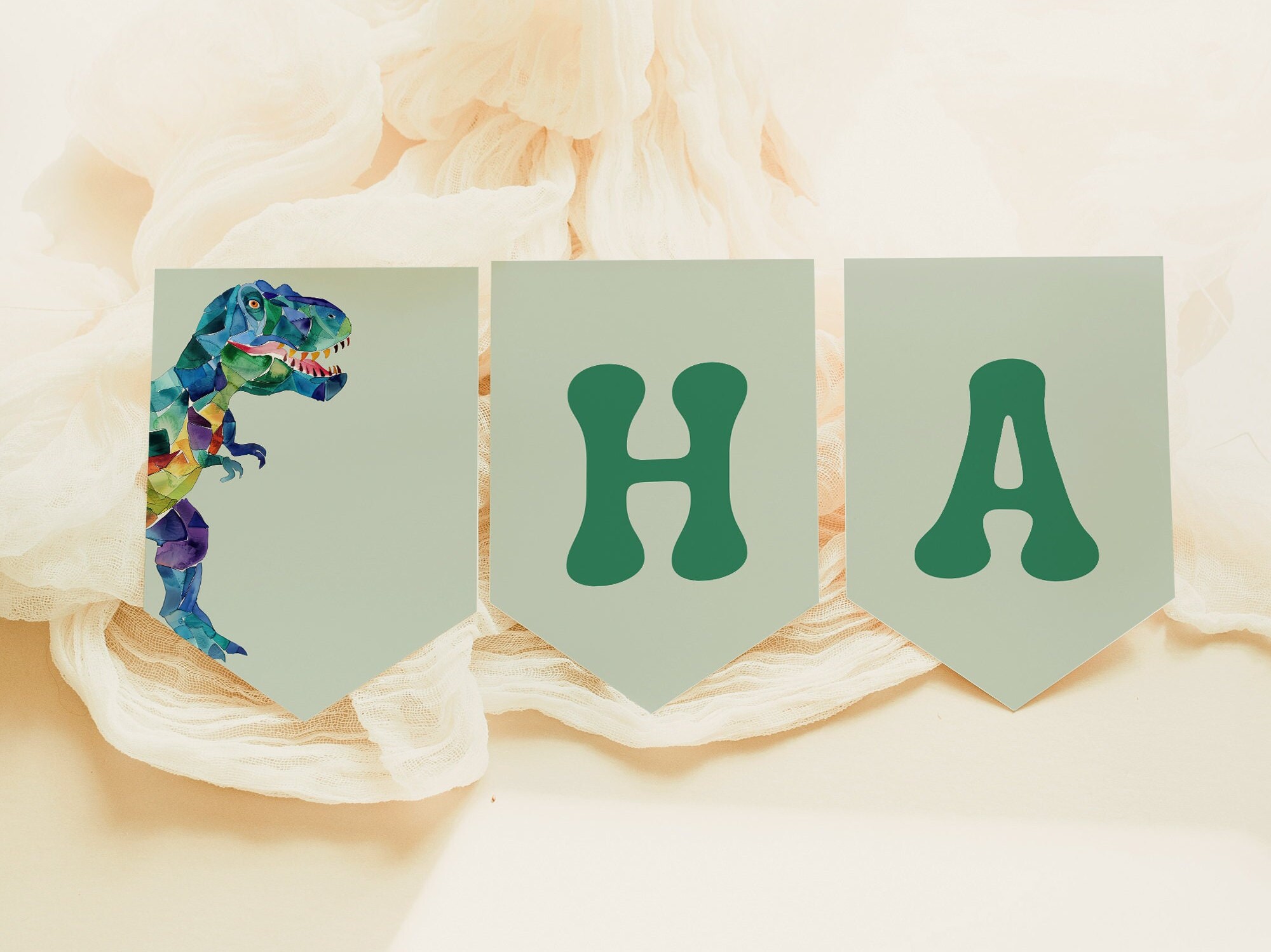 T-rex Banner | Bunting Template | Instant Digital Download | Children's ...