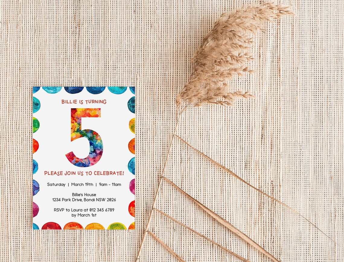 EDITABLE Fifth Birthday Invitation | Instant Digital Download | Number ...
