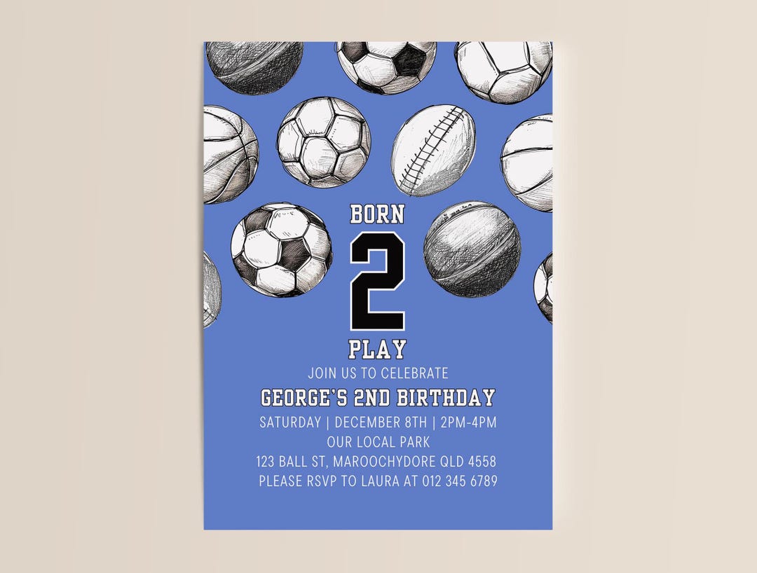 Born 2 Play Birthday Party Invitation | Ball Sports | Instant Digital ...