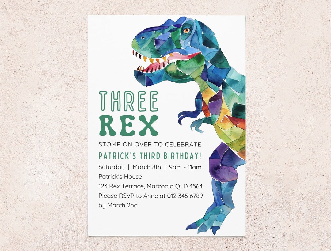Three Rex Invitation | Instant Digital Download | Third Birthday ...