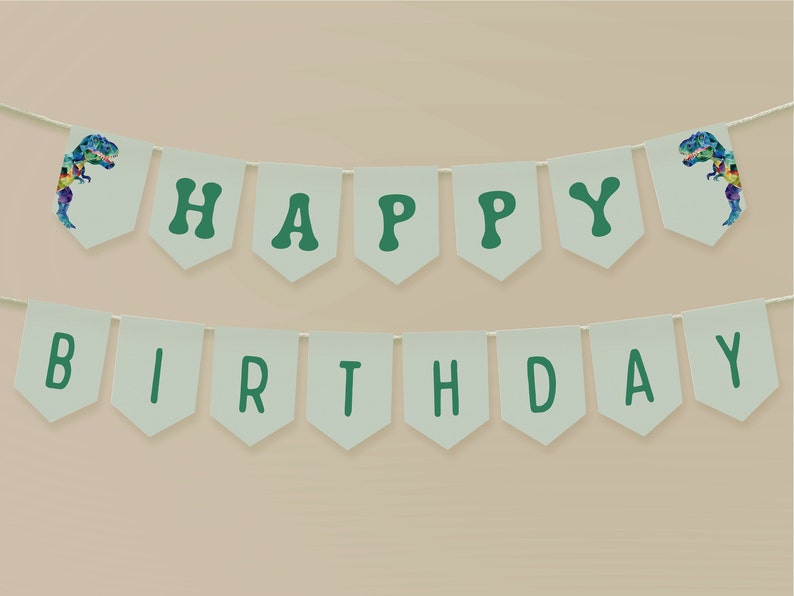 T-rex Banner Bunting Template Instant Digital Download Children's Bday ...